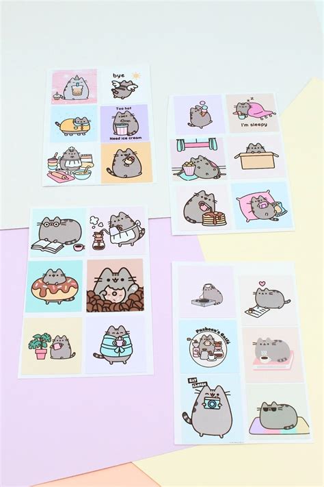 Mona Craftist 24 Adet Pusheen The Cat Sticker Sevimli Sticker Kare