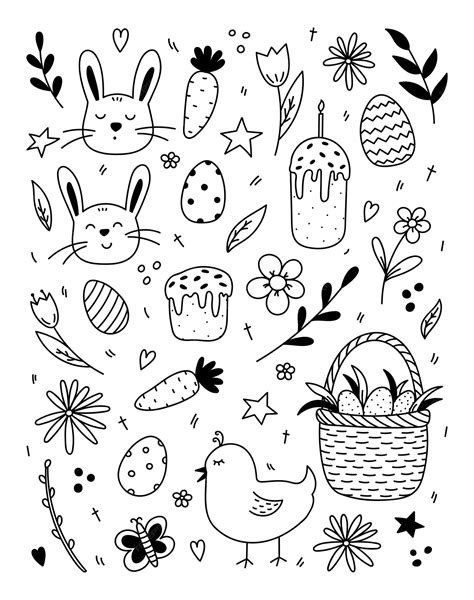 Premium Vector Set Of Cute Easter Doodles Chickens Rabbits Easter Eggs And Cakes Spring Flowers