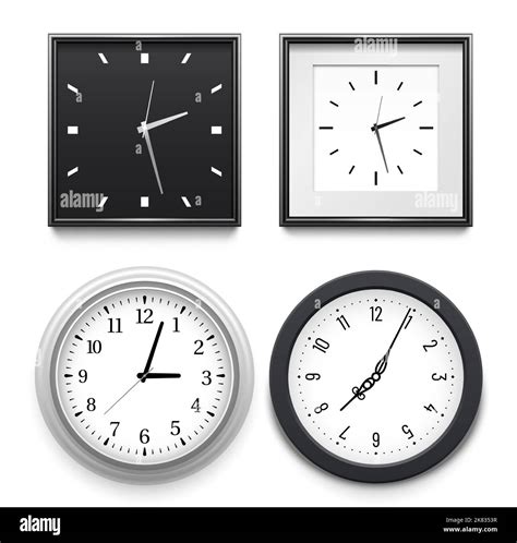 Realistic Clocks Hanging On Wall Round And Square Classical Clocks In