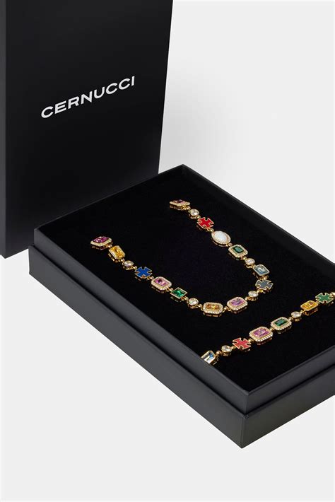 Multi Gemstone Motif Chain And Bracelet Set Gold Mens T Sets