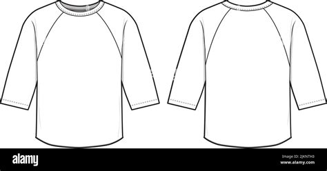 Raglan Sleeve Shirt Vector Fashion Flat Tee Technical Drawing Illustration Short Sleeve Blank