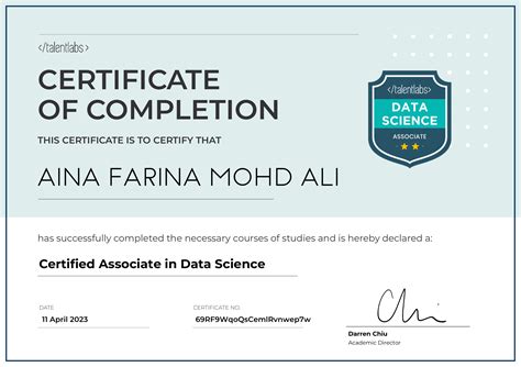 Certified Associate In Data Science Certificate Aina Farina Mohd Ali