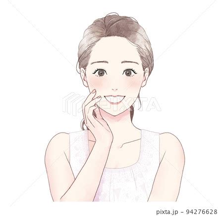 美容 頬に手を当てる女性のイラスト素材 [94276628] Pixta