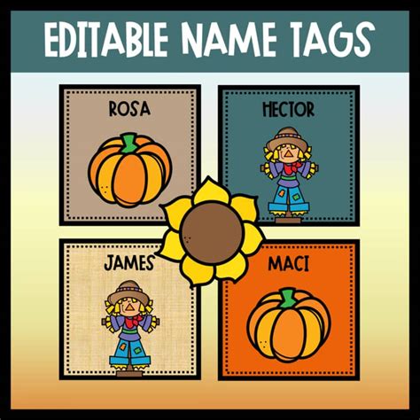 Fall Scarecrow Class Decor Door Display And Editable Name Tags Cubby Tags
