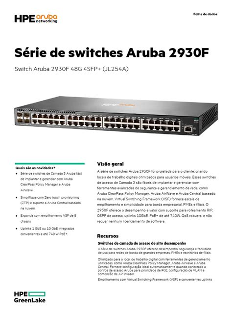 Hpe Aruba Networking 2930f 48g 4sfp Switch Psn1008995546brpt Pdf Comutador De Rede Rede