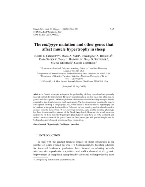 Pdf The Callipyge Mutation And Other Genes That Affect Muscle