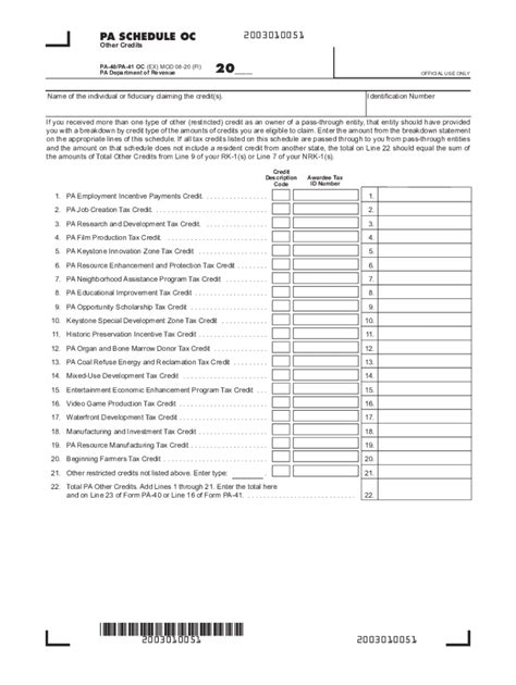 2020 Form Pa Pa 40pa 41 Oc Fill Online Printable Fillable Blank