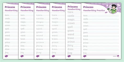 New Princess Themed Handwriting Practice Worksheet
