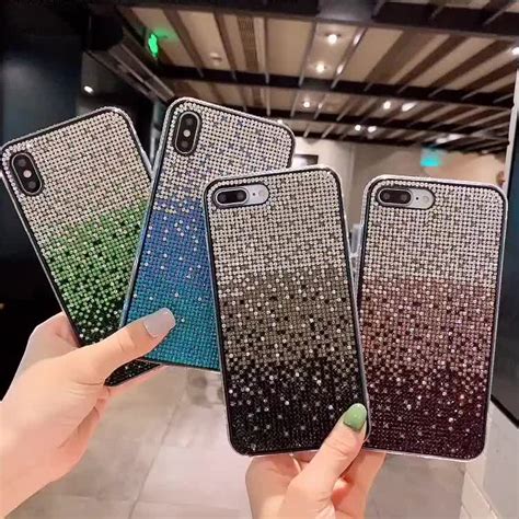 Luxury Gradient Color Glitter Bling Crystal Rhinestone Diamond Phone
