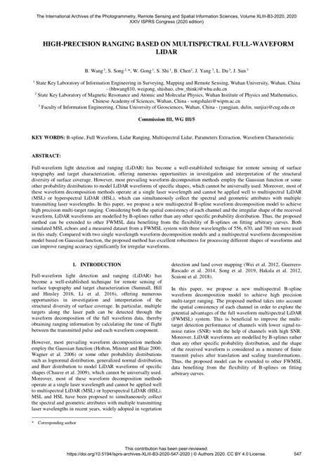 Pdf High Precision Ranging Based On Multispectral Full Waveform Lidar