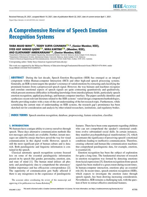 A Comprehensive Review Of Speech Emotion Recognition Systems Pdf