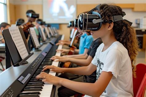Premium Photo Harmony In Virtual Learning Students Practice Piano With Vr Premium Photo Harmony In Virtual Learning Students Practice Piano With Vr