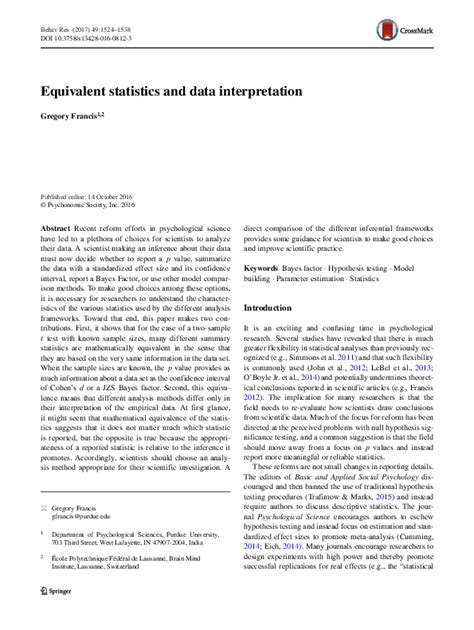 Pdf Equivalent Statistics And Data Interpretation