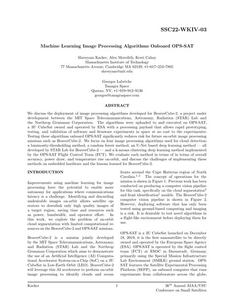 Pdf Machine Learning Image Processing Algorithms Onboard Ops Sat