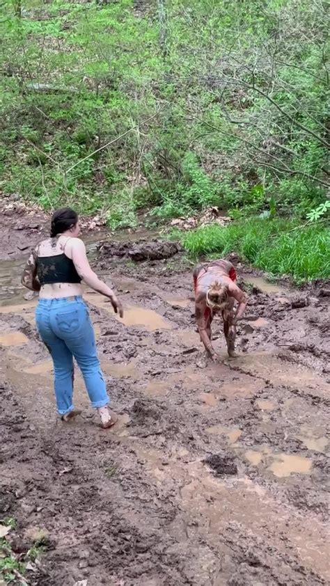 Girls Play Fight In Mud