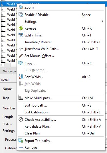 Weld Context Menu — Verbotics Manual