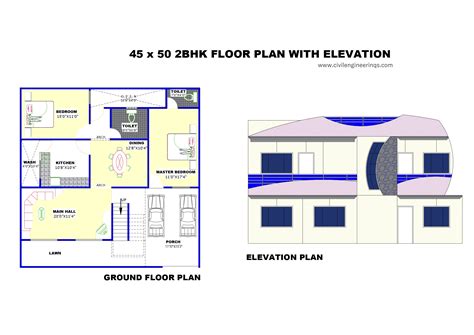 45 X 50 Autocad Floor Plan With Elevation 1 Civil Engineering Qs