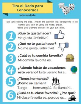Spanish Get To Know You Dice Activity Differentiated Interpersonal
