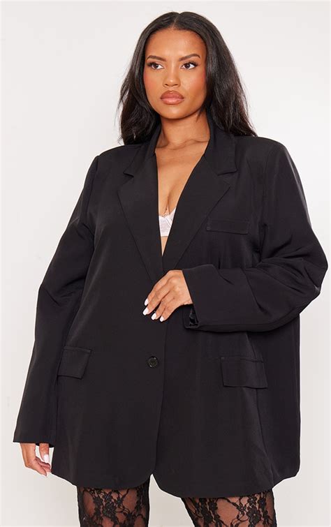 Plus Black Oversized Structured Blazer Plus Size Prettylittlething Usa