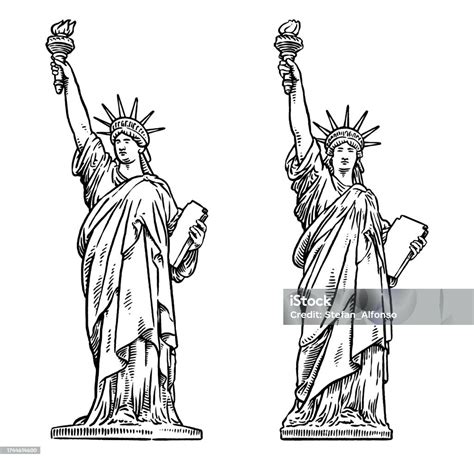 Ilustración De Dibujo Vectorial De Una Estatua De La Libertad Y Más