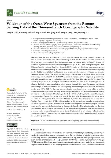 Pdf Validation Of The Ocean Wave Spectrum From The Remote Sensing Data Of The Chinese French