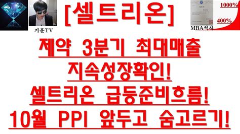 주식투자 셀트리온제약 3분기 최대매출지속성장확인셀트리온 급등준비흐름10월 Ppi 앞두고 숨고르기 Youtube