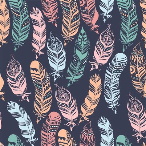premium vector seamless feathers pattern in boho style