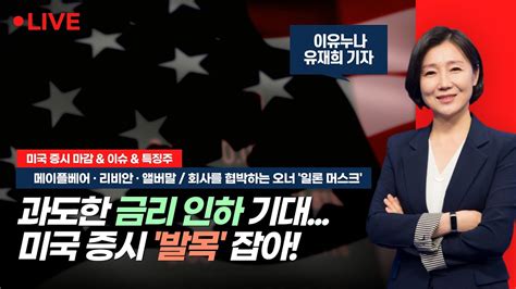 미국 마감 과도한 금리인하 기대가 미국 증시 `발목` 📢이유누나 미국 증시 라이브 240118 Youtube