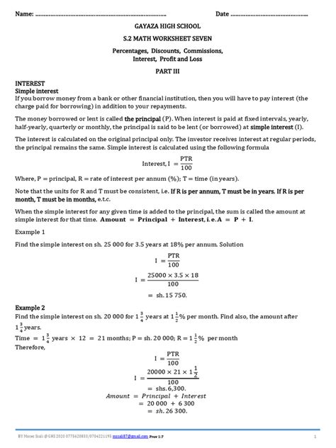 Math S2 Percentage Discounts And Commission Interest Profit And Loss