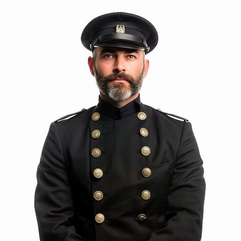 Male Police Office With Uniform And Hat Standing Isolated On White Background Premium Ai