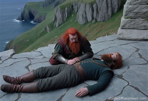 A Half Elf With Black Hair And A Beard Lies Unconscious Next To An