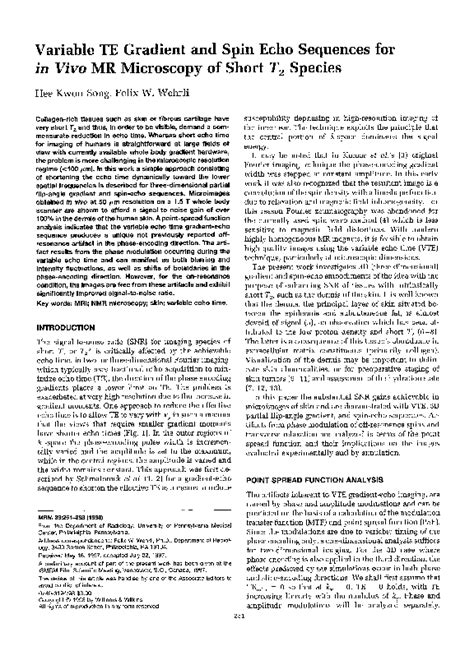Pdf Variable Te Gradient And Spin Echo Sequences Forinvivo Mr