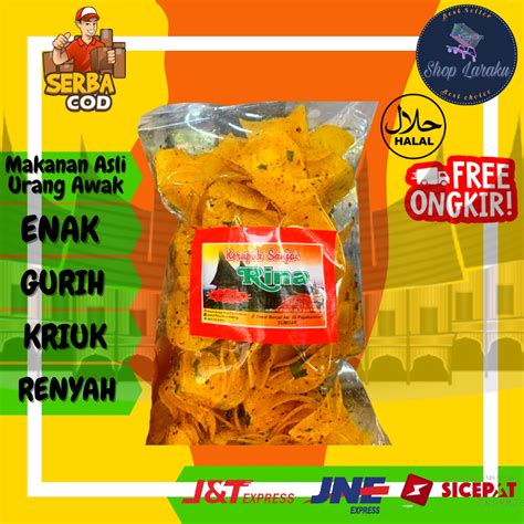 Jual Sanjai Bulat Bumbu Bawang Keripik Ubi Singkong Sanjay Kerupuk Karupuak Karipik Kripik Asli