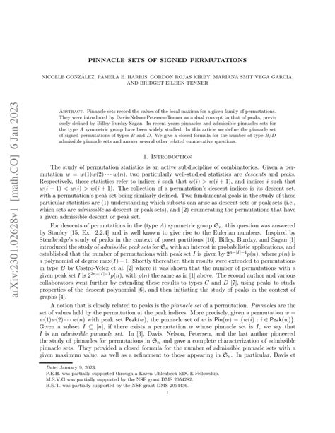 Pdf Pinnacle Sets Of Signed Permutations