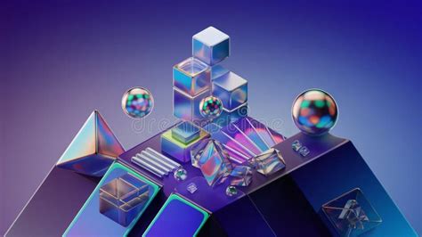 Abstract 3d Render Iridescent Geometric Shapes Good Resolution Stock