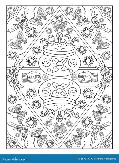 Christmas Pattern Coloring Page For Adult Stock Illustration