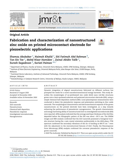 Pdf Fabrication And Characterization Of Nanostructured Zinc Oxide On
