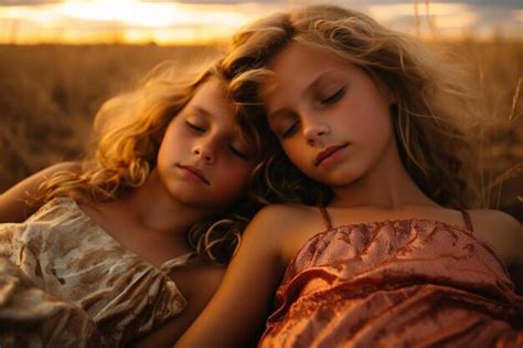 Premium Ai Image Two Beautiful Twin Girls Doing Style Lying In A