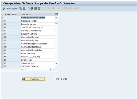 OMFN SAP Tcode C MM PUR Schema Groups Vendor