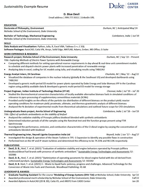 Masters And Phd Resume Examples Career Hub Duke University