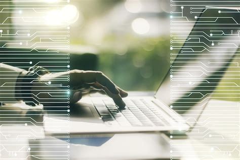 Premium Photo Double Exposure Of Circuit Hologram And Hands Typing On Laptop On Background