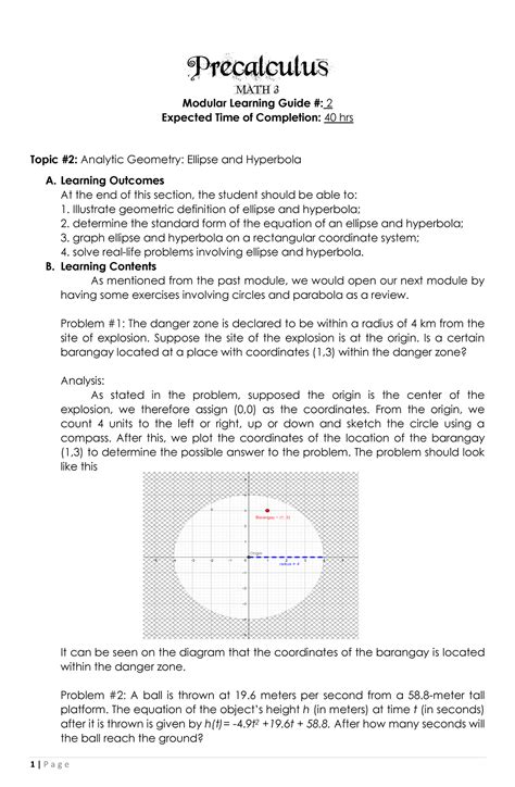 Modular Learning Guide 3 4 Math 3 Precalculus Math 3 Modular Learning Guide 2 Expected Time