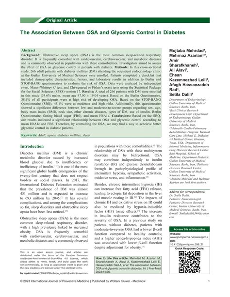 Pdf The Association Between Osa And Glycemic Control In Diabetes