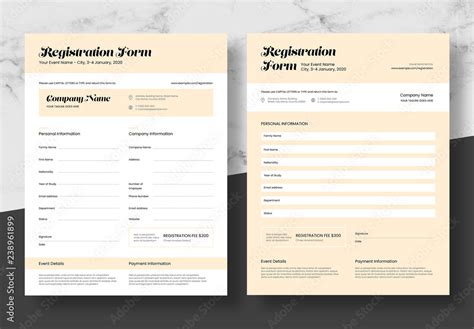 Registration Form Layout With Pale Orange Accents Stock Template