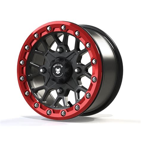 Bullite Wheels Bt 05 Rider Utv Atv Sxs Beadlock Rims Gunmetal Gray And Red 14 4x137 5 2
