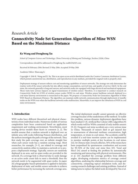 Pdf Connectivity Node Set Generation Algorithm Of Mine Wsn Based On