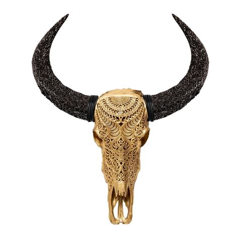 Hand Carved Buffalo Skull Gold Boho 24kt Gold Leaf Skull Bliss