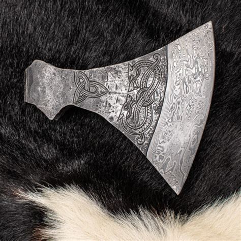 Wyrm A Carved Damascus Bladed Dane Axe Owen Bush Bushfire Forge
