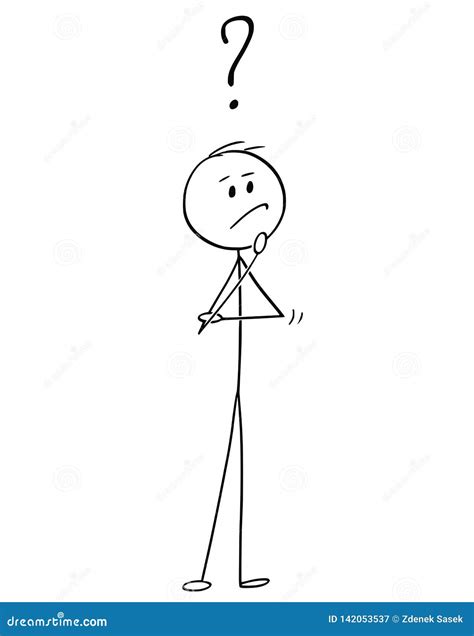 Cartoon Of Man Or Businessman Thinking About Problem Solution Or
