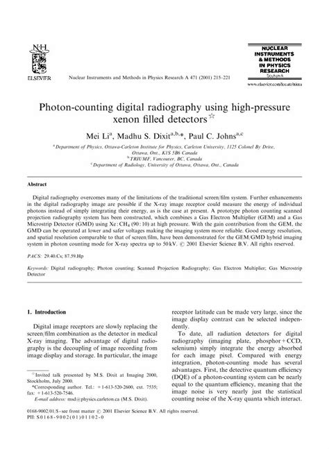 pdf photon counting digital radiography using high pressure xenon